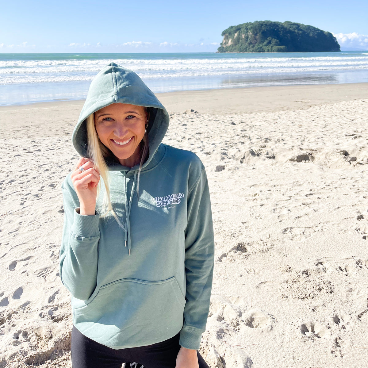 WHANGAMATA SURF SHOP NZ WOMENS BUBBLE LOGO HOOD - SAGE – Whangamata ...