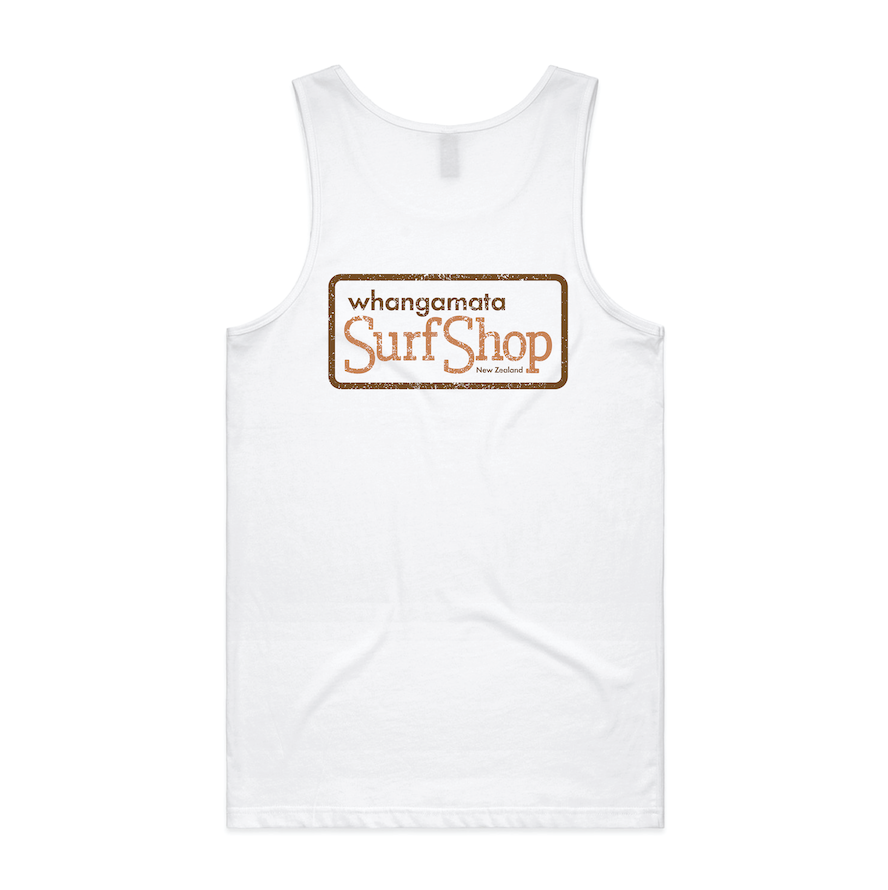 WHANGAMATA SURF SHOP BOX LOGO SINGLET - WHITE – Whangamata Surf Shop